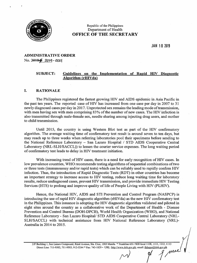 Ao2019-0001 rHIVda | PDF | Diagnosis Of Hiv/Aids | Hiv/Aids