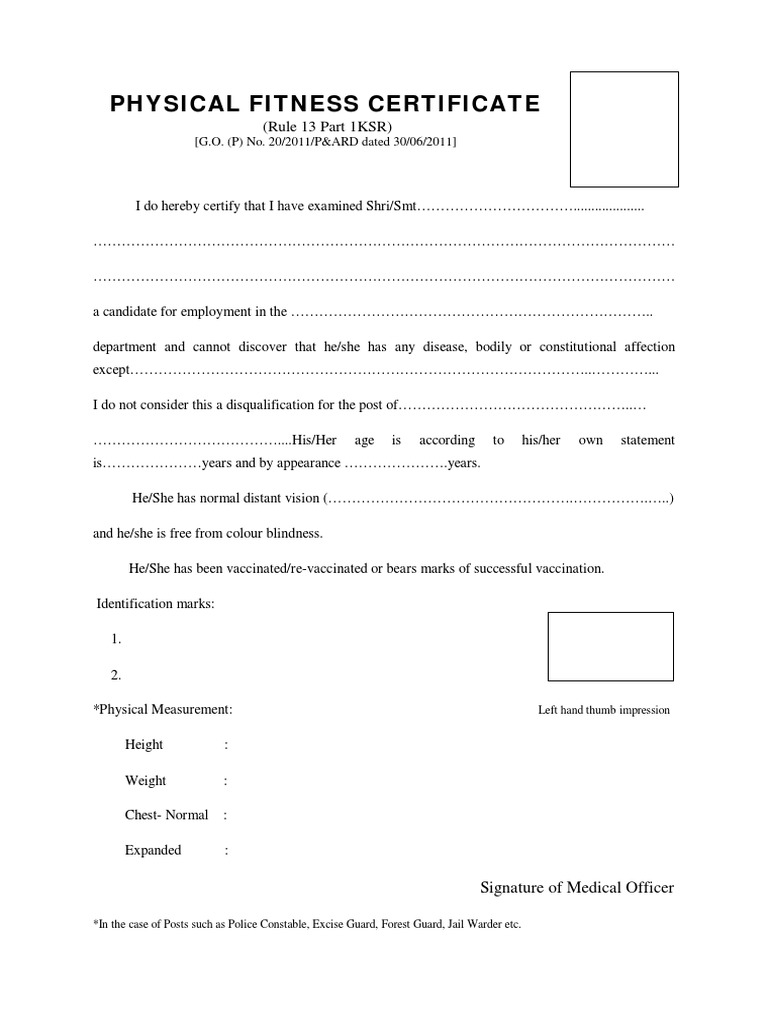 Physical Fitness Certificate Form | PDF