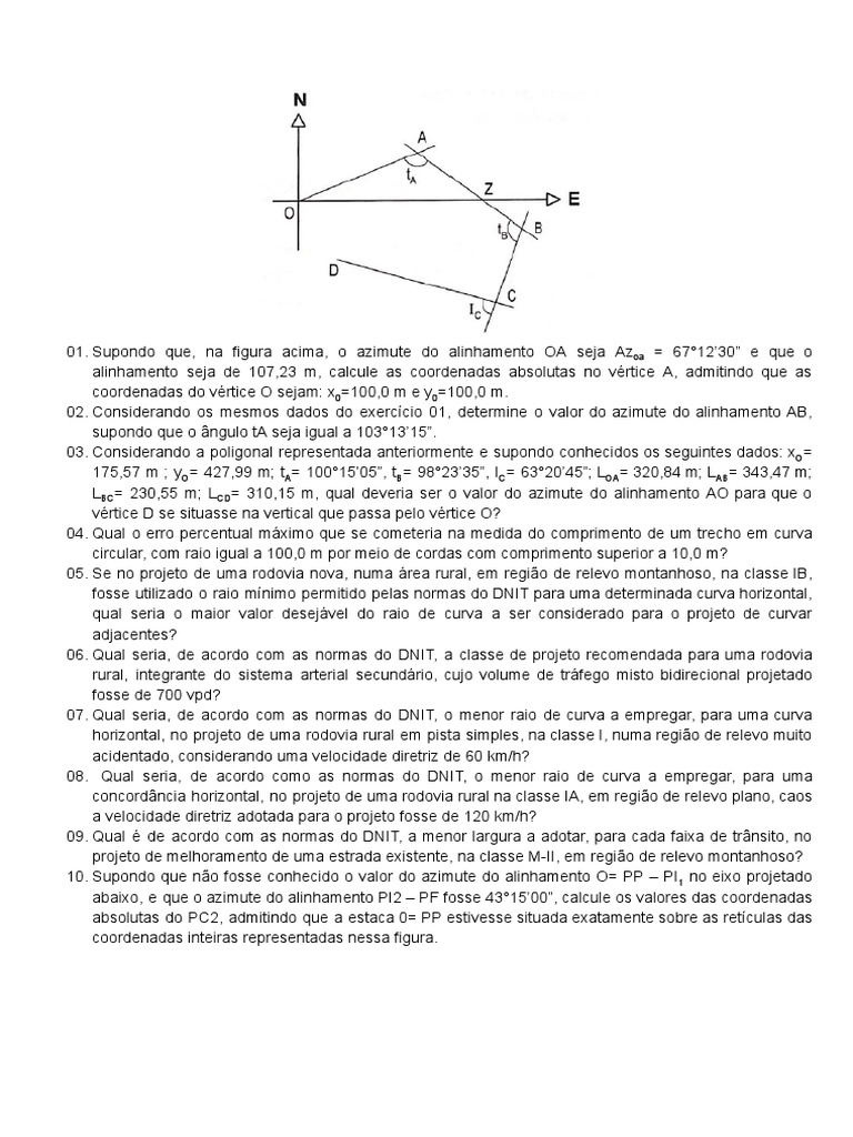 Calculo de coordenadas, ângulos e dimensões em projetos rodoviários | PDF | Ensino de Matemática ...