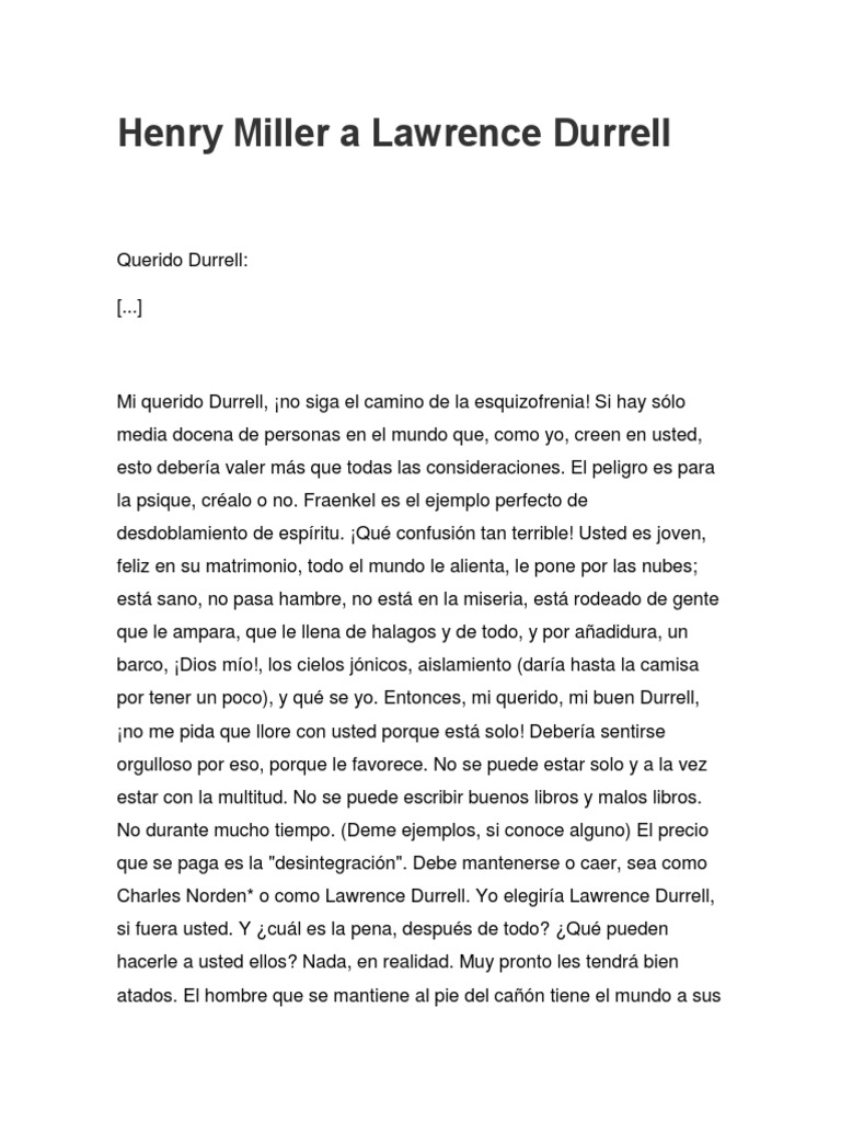 Henry Miller - Carta A Lawrence Durrell | PDF