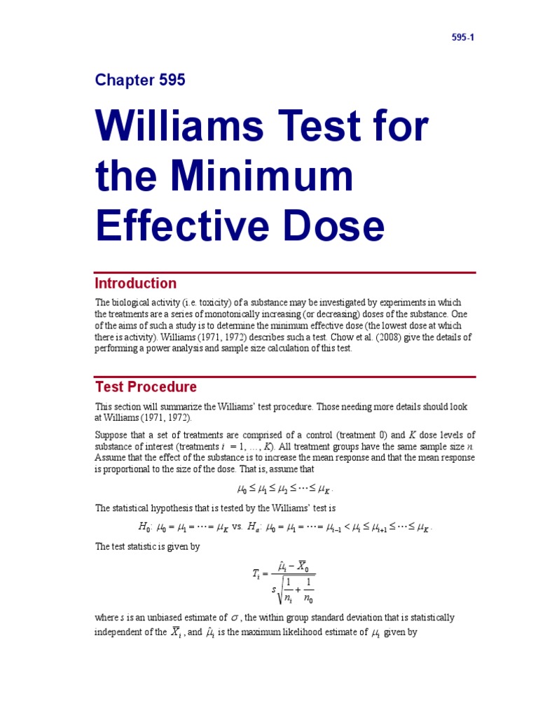 Williams Test For The Minimum Effective Dose | PDF | Sample Size ...