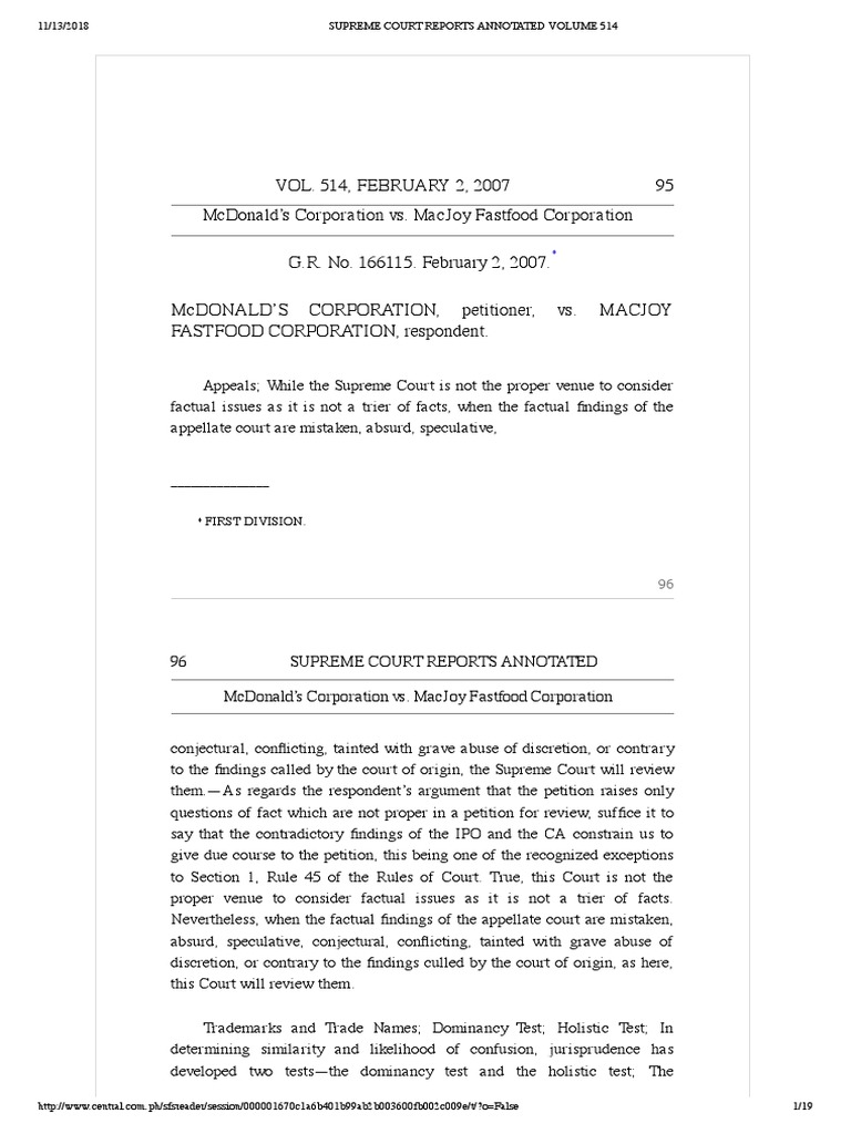 9 Mcdonalds V Macjoy | PDF | Trademark | Precedent