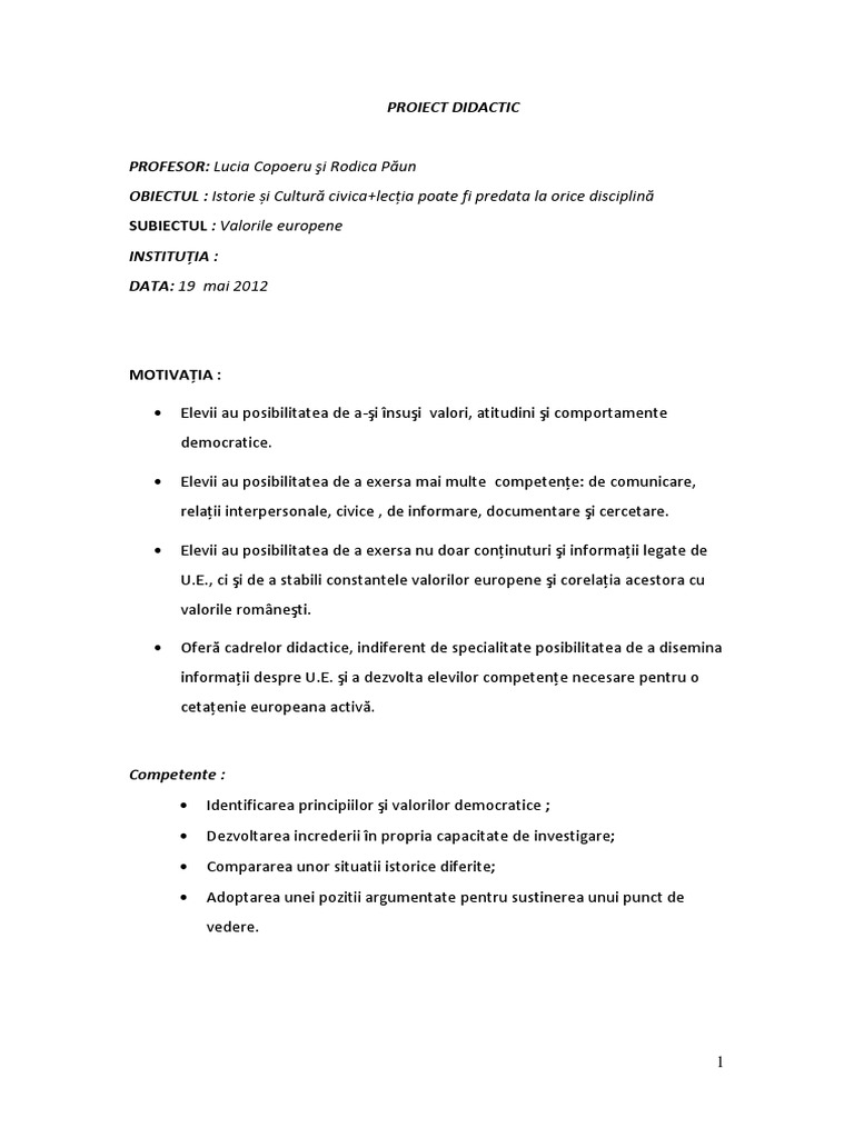 12 - Exemplu Proiect Didactic 1 | PDF