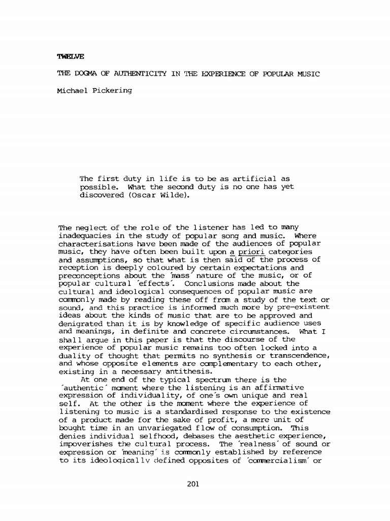 Authenticity in Popular Music Experience | PDF | Authenticity ...