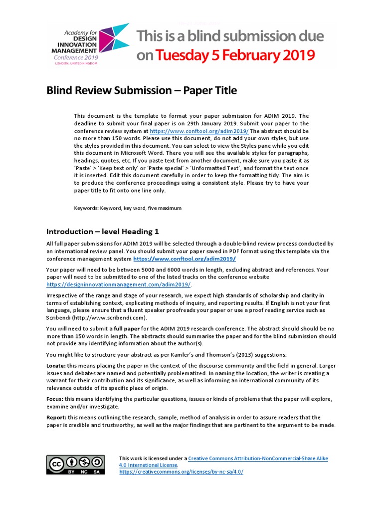 Blind Review Submission - Paper Title: Introduction - Level Heading 1 ...