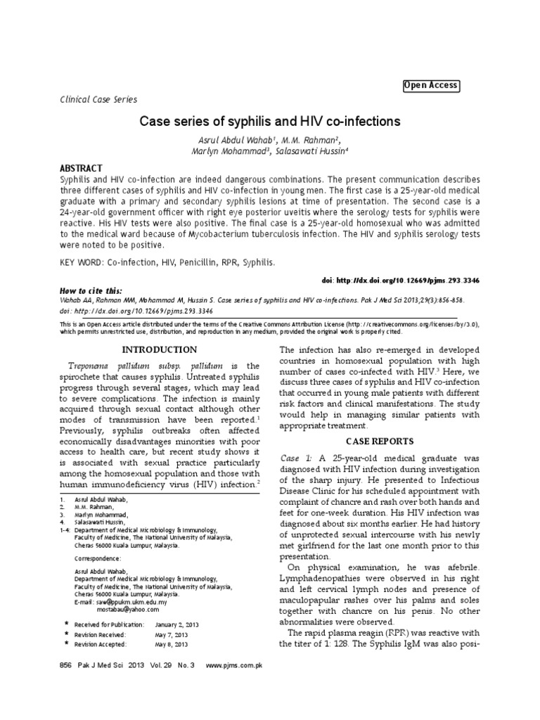 Case Series of Syphilis and HIV Co-Infections | PDF | Hiv/Aids | Hiv