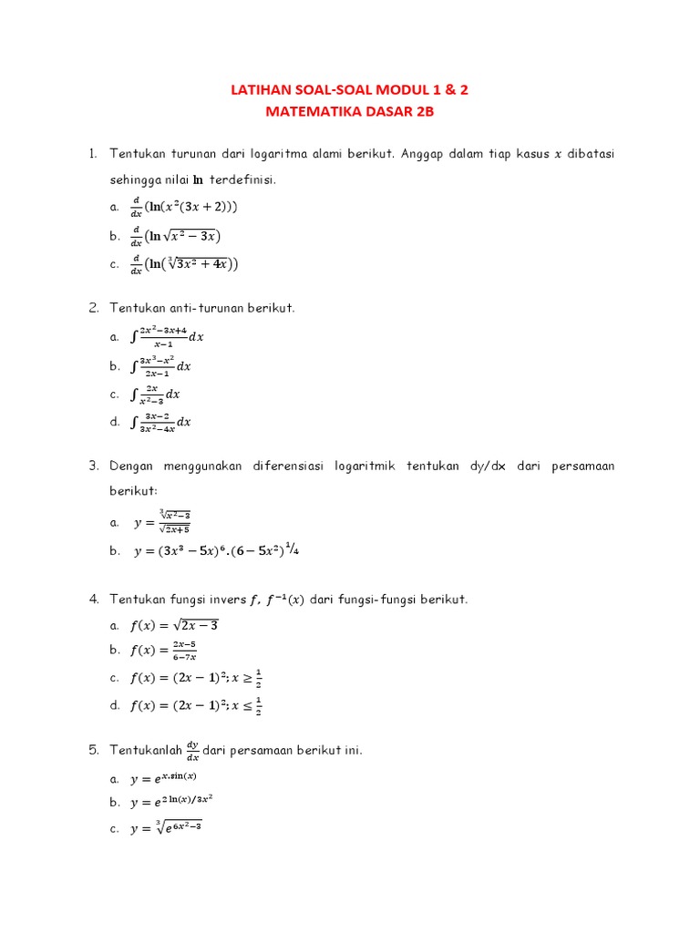 Soal Latihan Matematika Dasar 2b Pdf Metode Bahan Ajar Sains