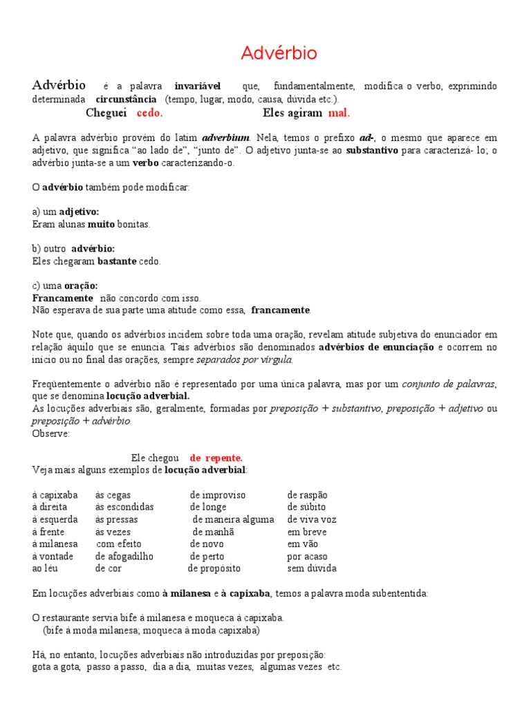Advérbios: classificação e funções | PDF | Advérbio | Semântica lexical