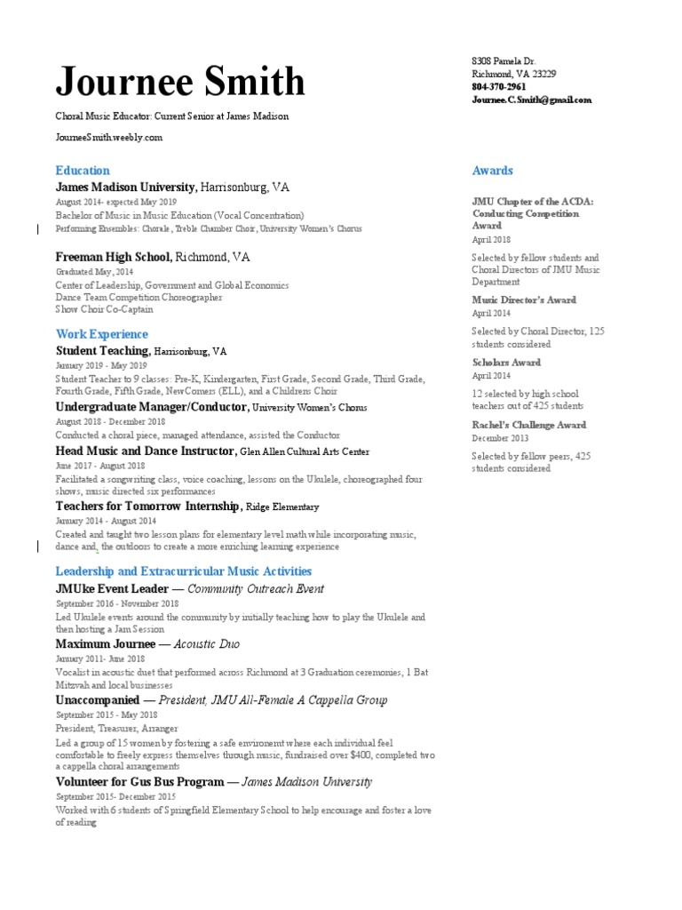 Journee Smith: Education Awards | PDF | Choir | Conducting