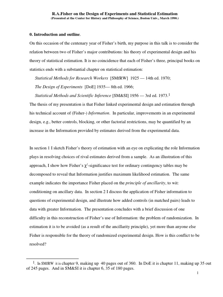 Fisher's Experimental Design Insights | PDF | Statistical Hypothesis ...