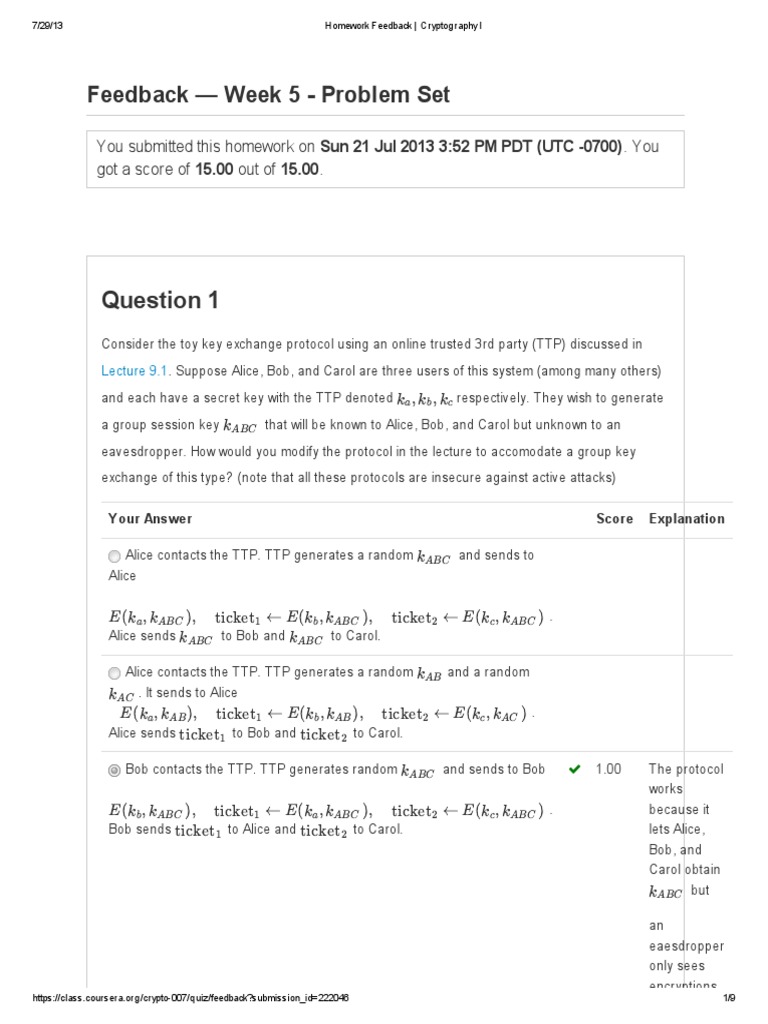 Homework Week 2 Coursera Pdf Public Key Cryptography Cryptography