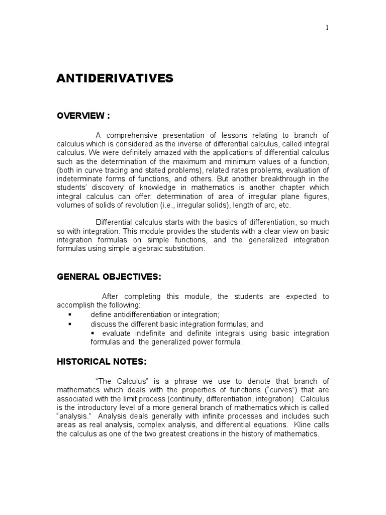 Lesson 01 Anti Differentiation | PDF | Integral | Calculus