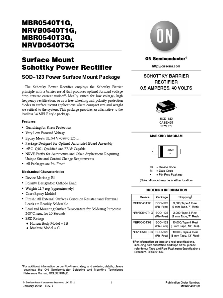 MBR0540T1G, NRVB0540T1G, MBR0540T3G, NRVB0540T3G Surface Mount Schottky ...