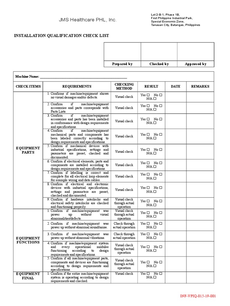 IQ Check List (Inkjet Printer) | PDF | Machines | Manufactured Goods