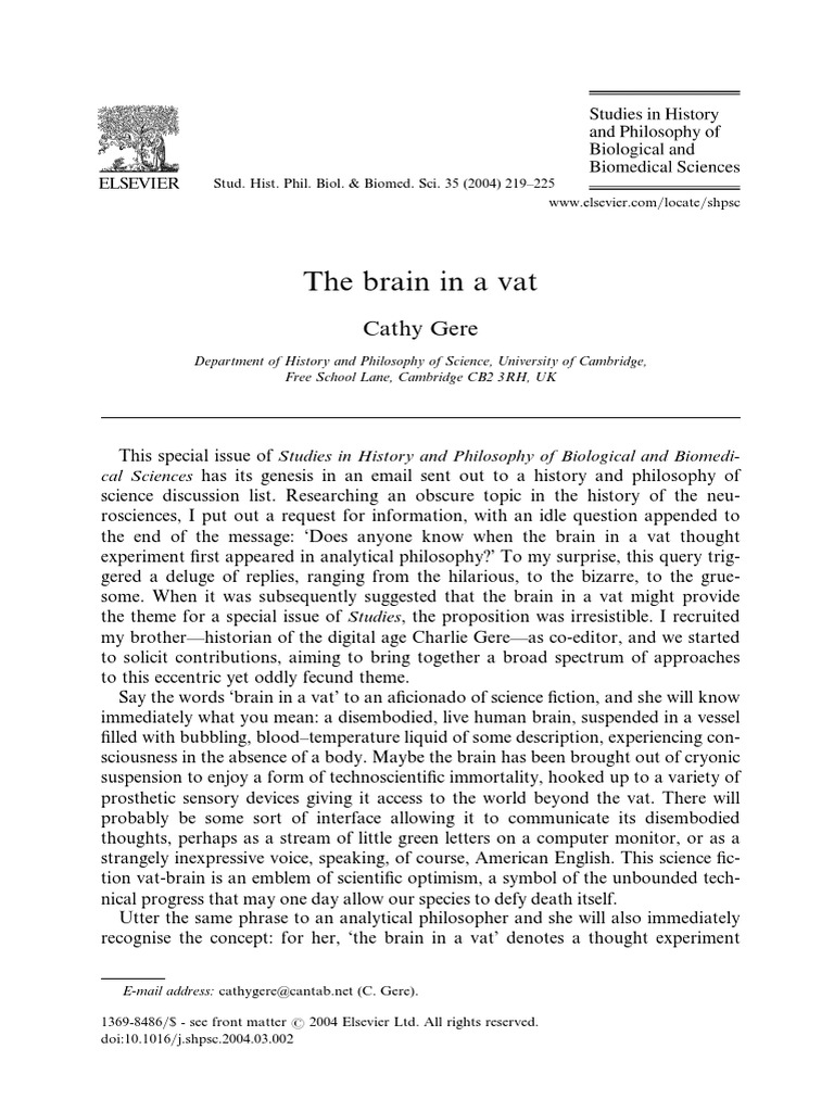 The Brain in A Vat | PDF | Philosophical Realism | Brain