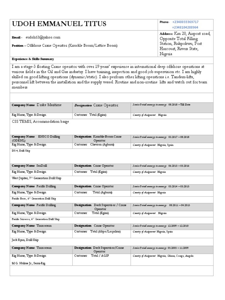 UDOH Emmanuel 2019 | PDF | Crane (Machine) | Nature