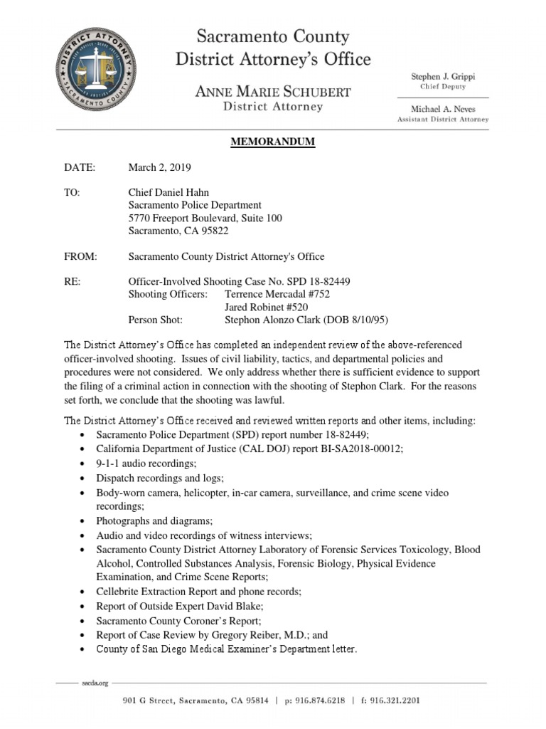 Clark Shooting DA To SPD Memo | PDF | Nature