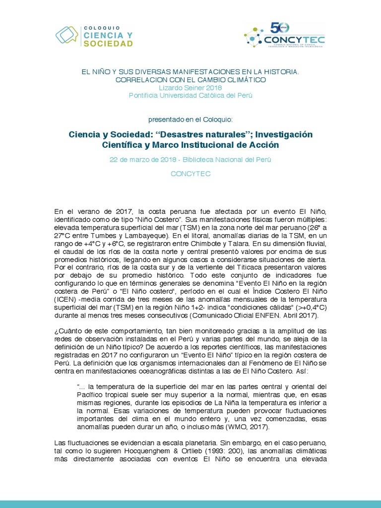 Artículo - Lizardo Seiner - PUCP | PDF | El niño | Perú