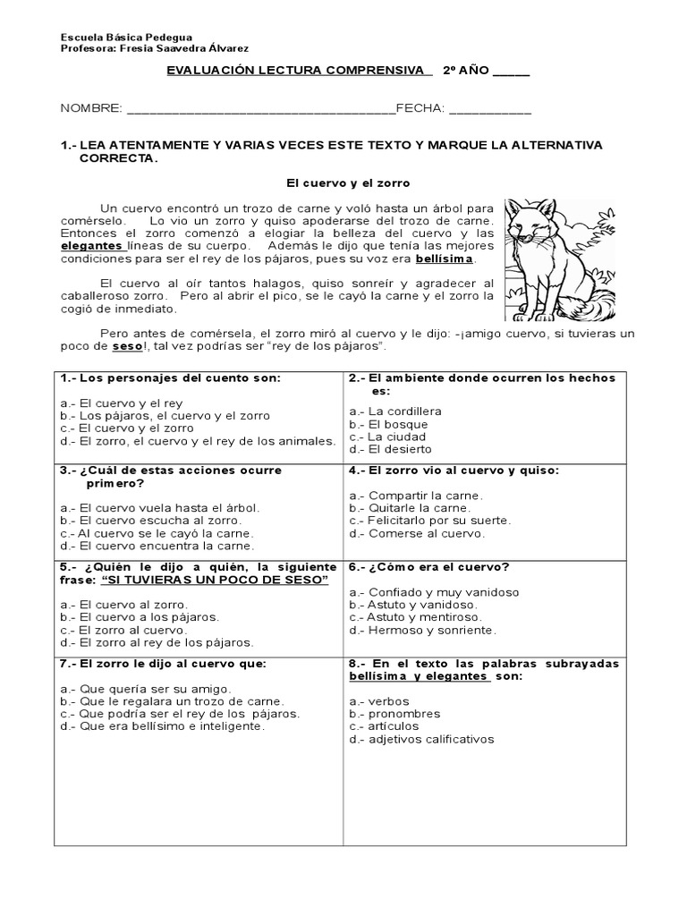 El Cuervo y El Zorro Guia 2 - Año | PDF