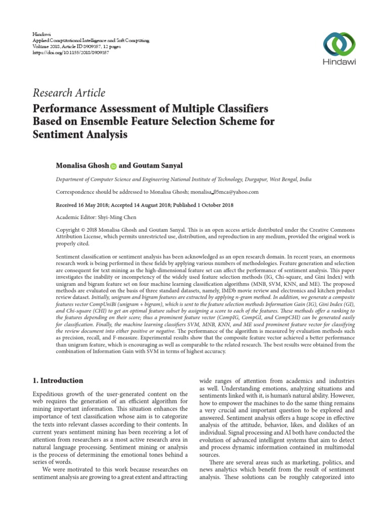 Performance Assessment of Multiple Classifiers Based On Ensemble ... Performance Assessment of Multiple Classifiers Based On Ensemble ...