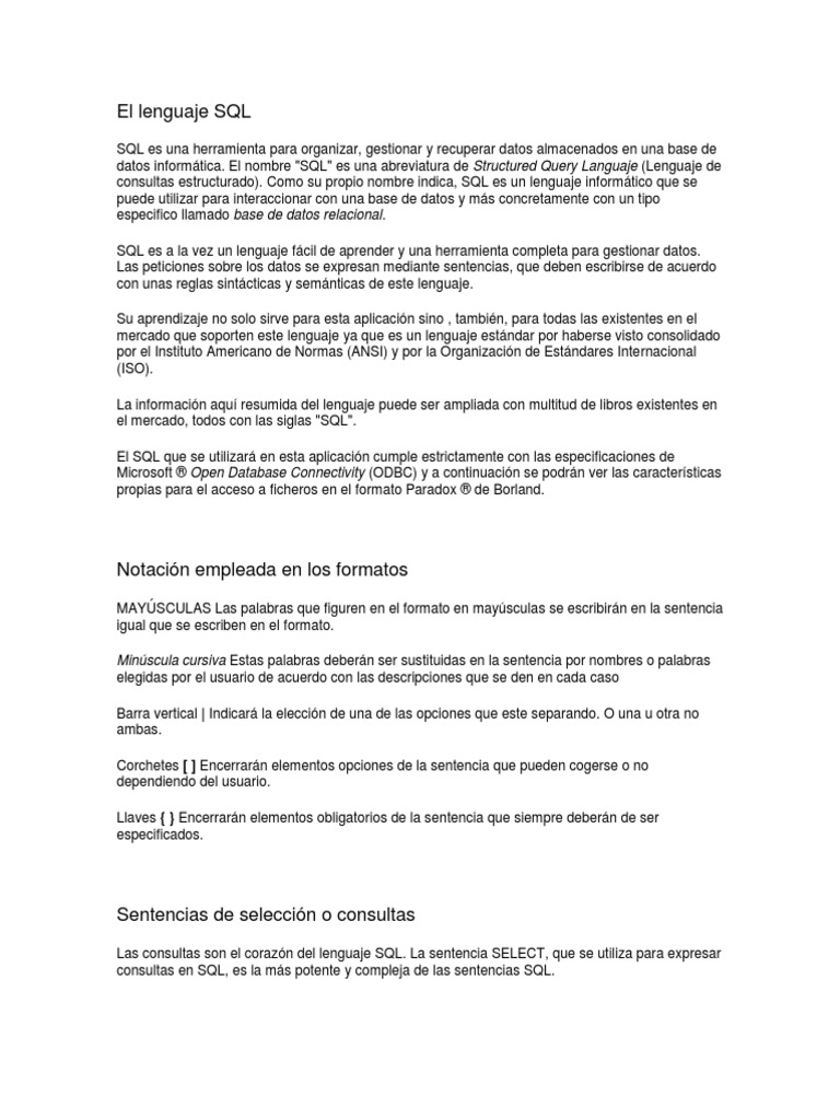 El Lenguaje SQL | PDF | SQL | Tabla (base de datos)