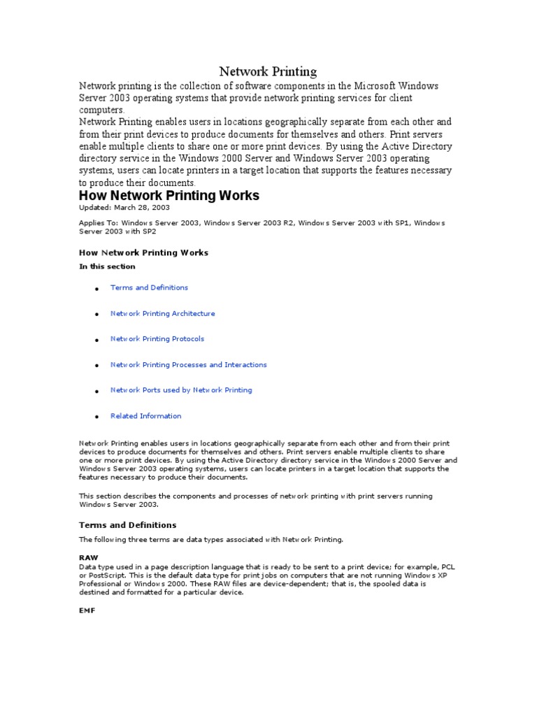 Network Printing | PDF | Computer Network | Port (Computer Networking)