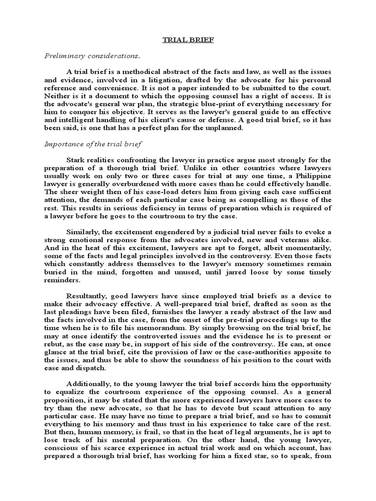 The Essential Blueprint: An Annotated Outline for an Effective Trial ...