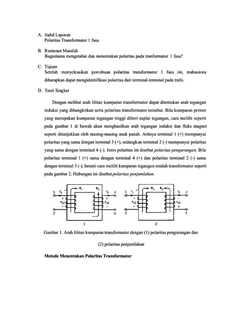 Menentukan Polaritas Transformator 1 Fasa | PDF | Sains & Matematika