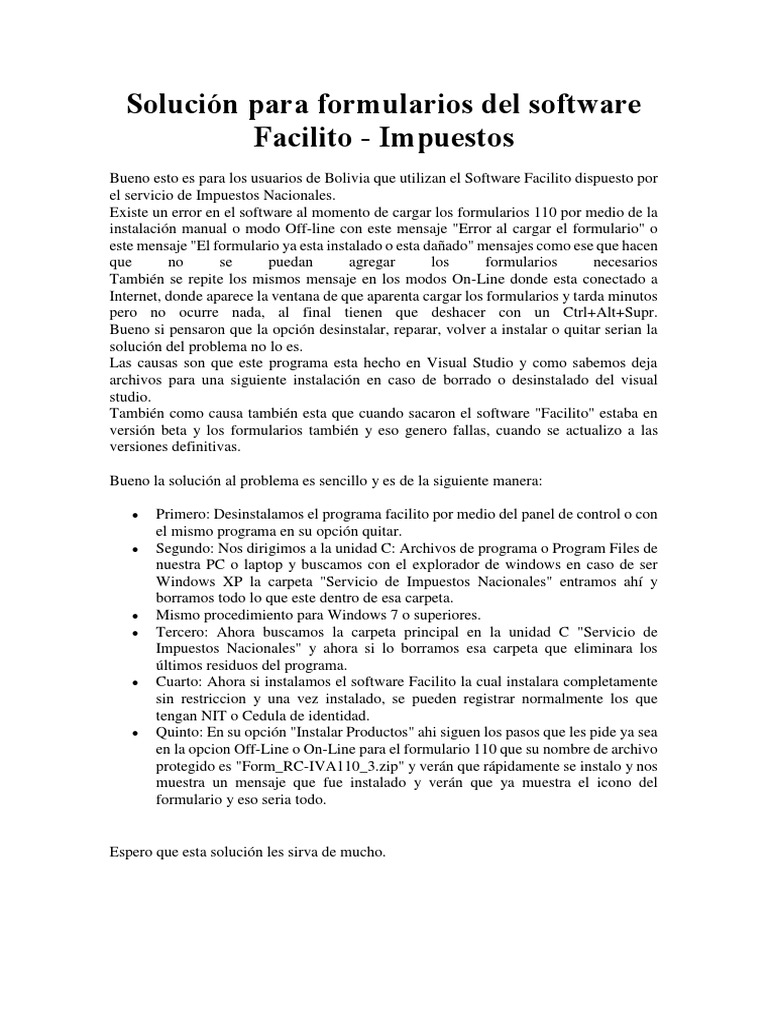 Solución para Formularios Del Software Facilito | PDF | Archivo de ...