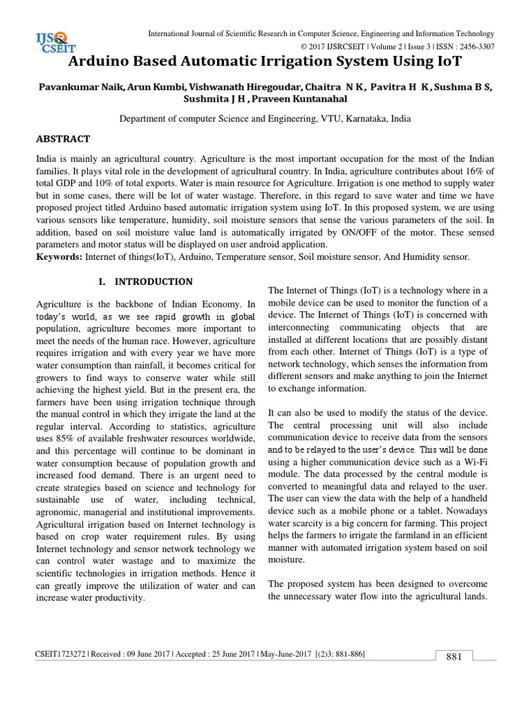 Arduino Based Automatic Irrigation System Using Iot | PDF | Json | Internet Of Things