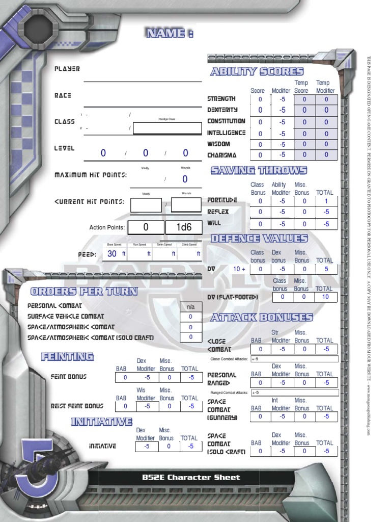 B52E Character Sheet Template | PDF | Tabletop Games | Role Playing