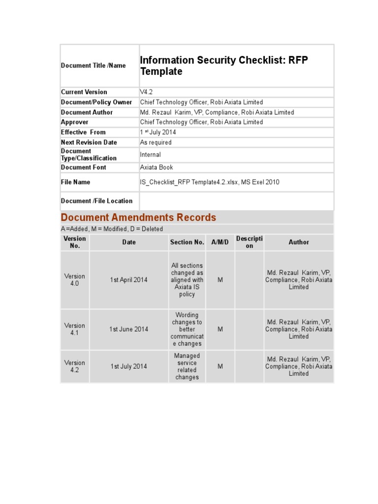 RFP Template Provides Security Checklist for Vendor Projects | PDF ...