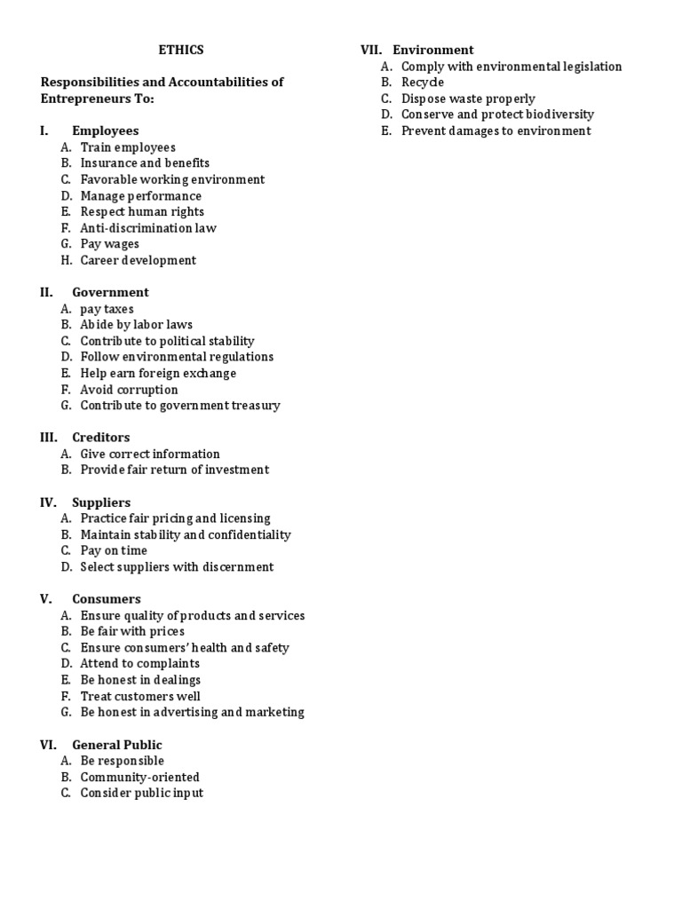 Responsibilities and Accountabilities of Entrepreneurs | PDF