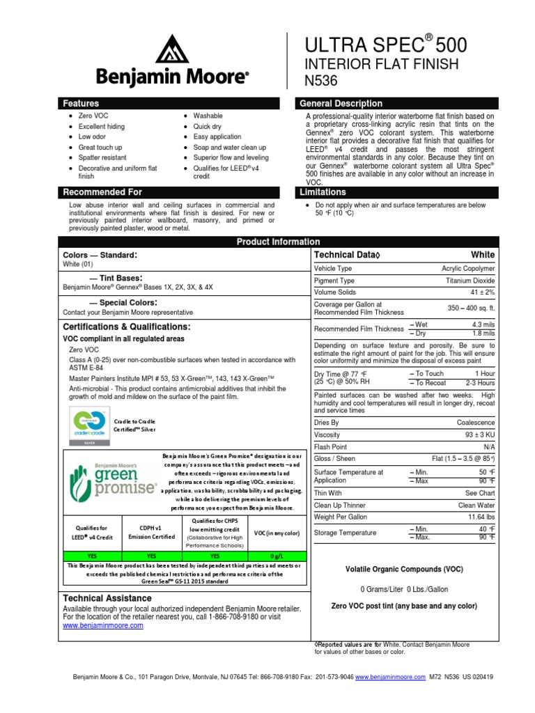 Benjamin Moore - ULTRA SPEC 500 | PDF | Paint | Chemistry