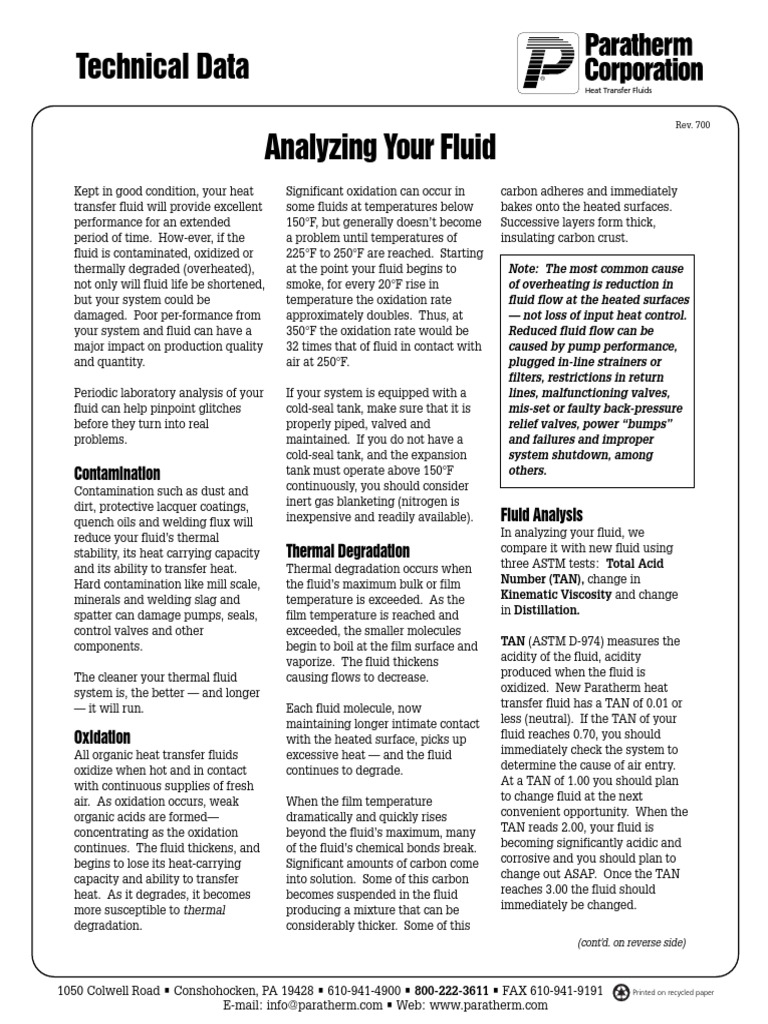 Paratherm - Analyzing Your Fluid | PDF | Heat Transfer | Viscosity