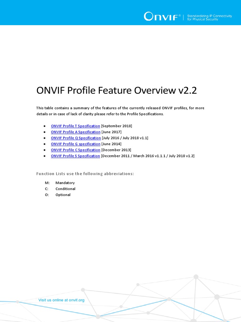 ONVIF Profile Feature Overview v2-2 | PDF | Streaming Media | Networking Standards