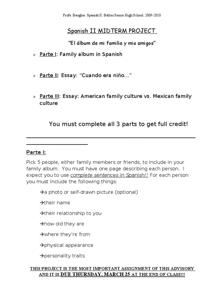 Spanish II MIDTERM PROJECT Family Album | PDF | Morphology | Onomastics