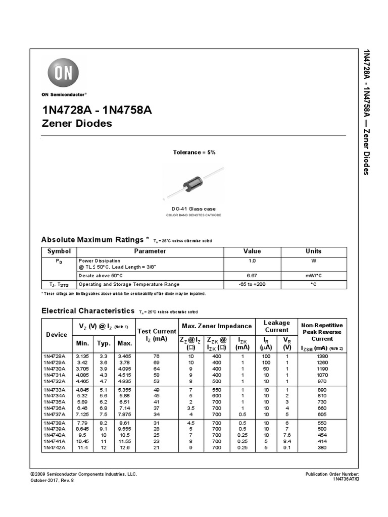 1N4728A - 1N4758A: Zener Diodes | Download Free PDF | Medical Device ...