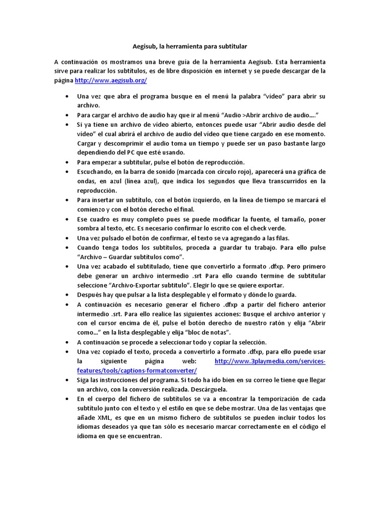 Guía básica de Aegisub para subtítulos | PDF | Vídeo | Archivo de computadora