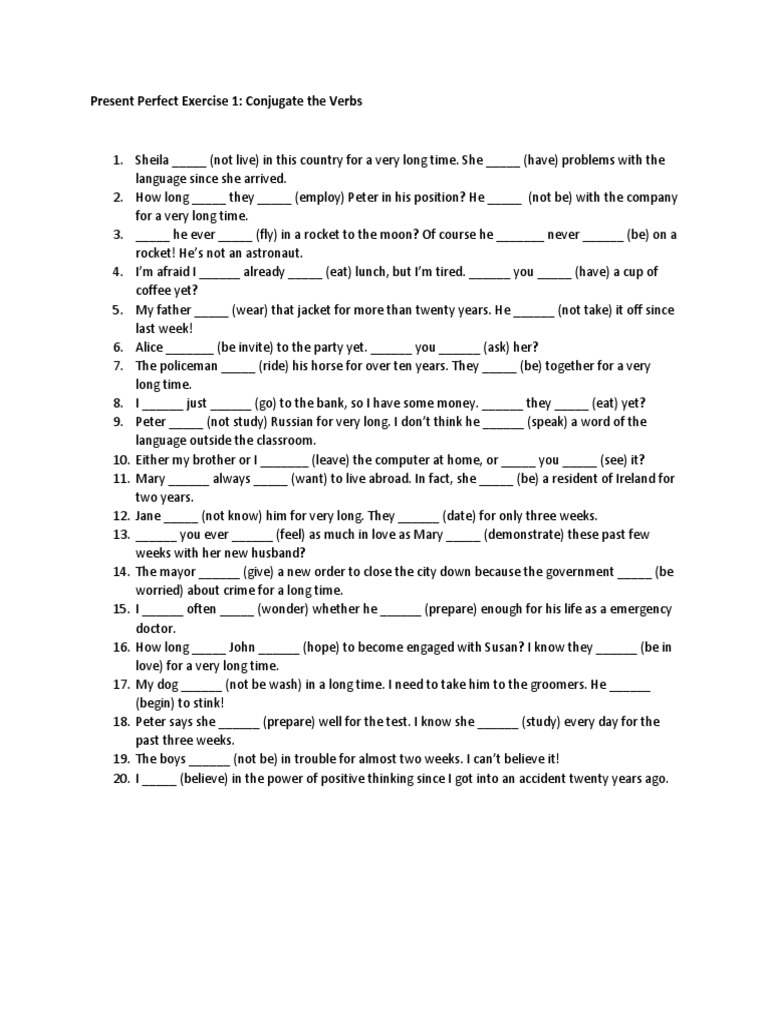 Present Perfect Exercise 1 | PDF | Linguistics | Grammar