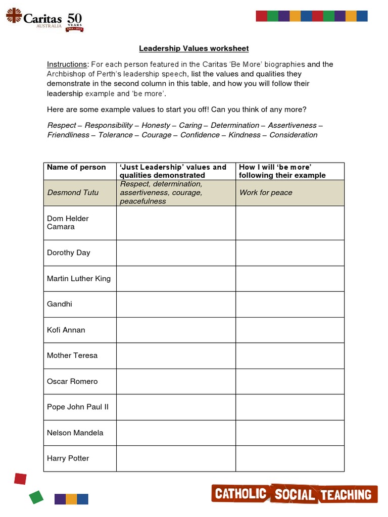 Leadership Values Worksheet | PDF