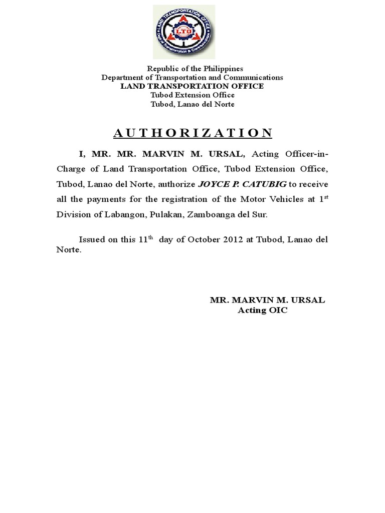 Sample Authorization Letter | PDF