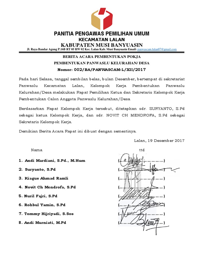 Berita Acara Pembentukan Pokja Perekrutan PPL | PDF