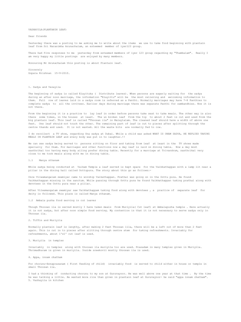 VAZHAYILA | PDF | Desi Cuisine | Cuisine
