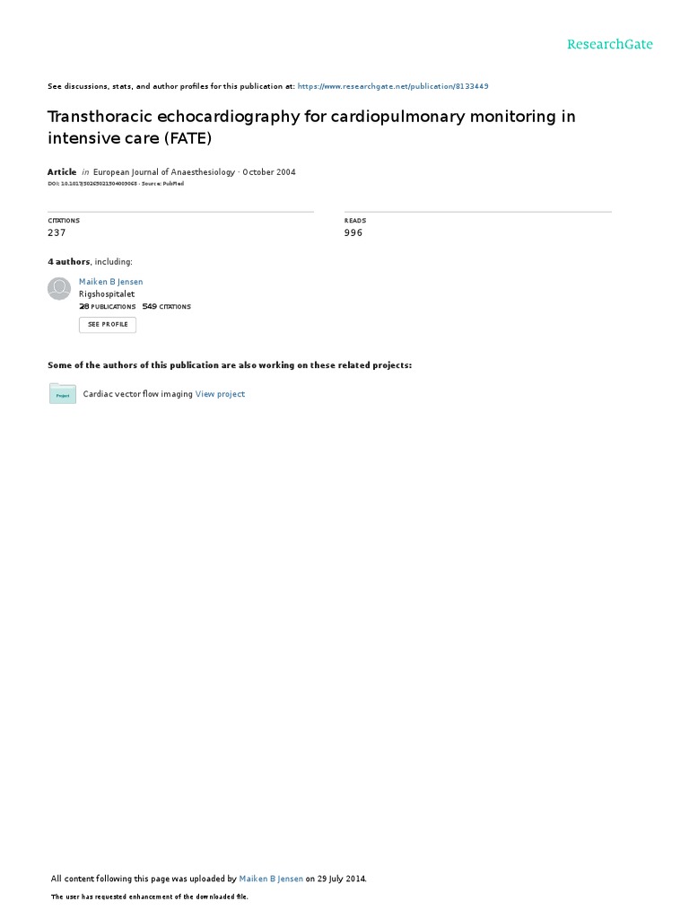 Transthoracic Echocardiography For Cardiopulmonary Monitoring in ...