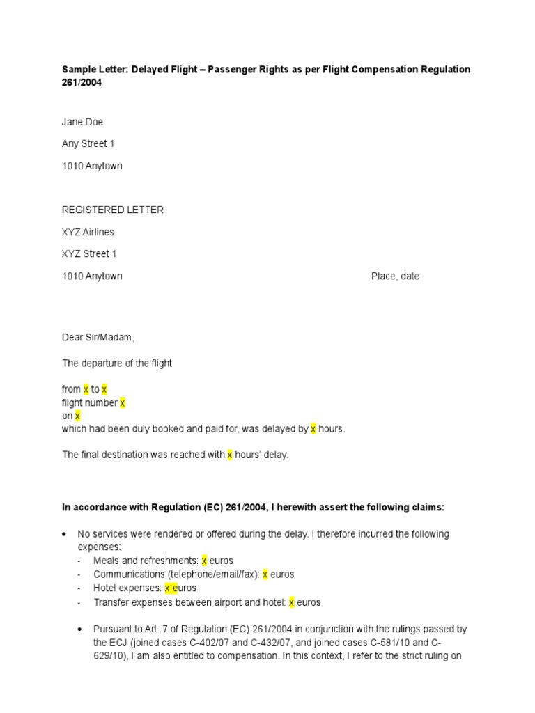 En Sample Letter Delayed Flight | PDF | Government | Business
