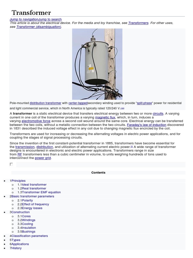 Transformers Transformer (Disambiguation) | Download Free PDF | Electromagnetic Induction ...