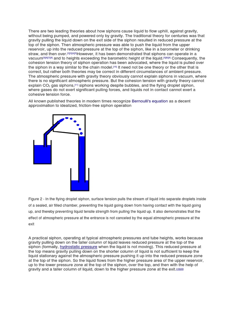 Siphon Theories: Uphill Liquid Flow | PDF | Pressure | Chemical Engineering