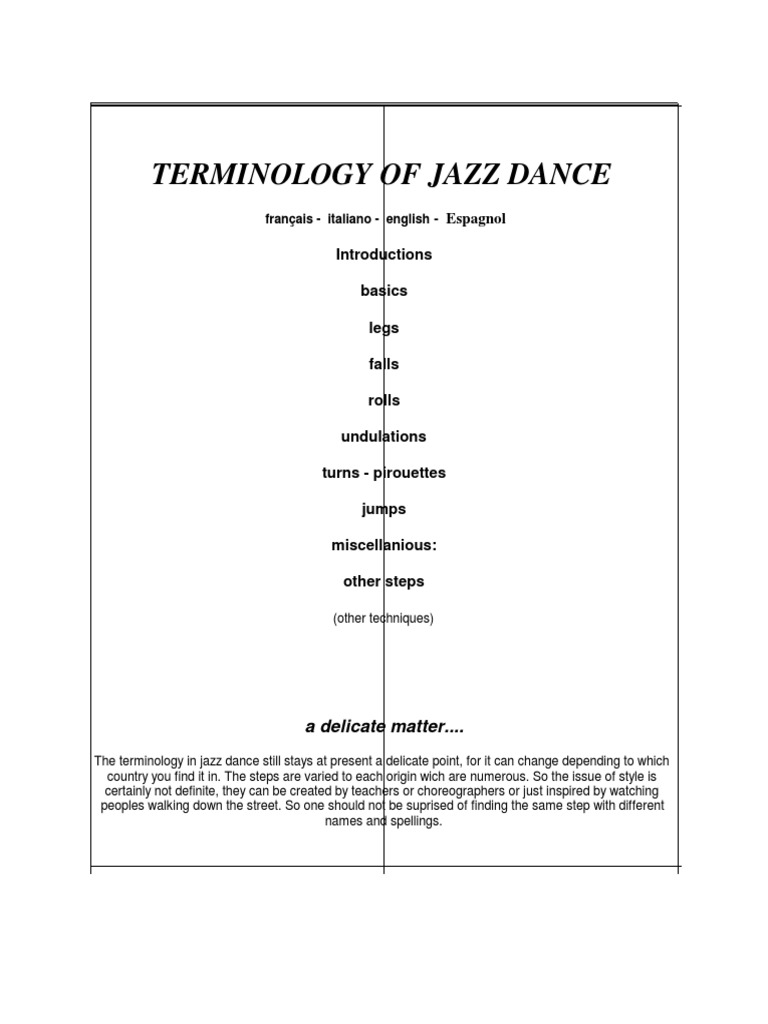 JAZZ Terminology | PDF | Performing Arts | Dances
