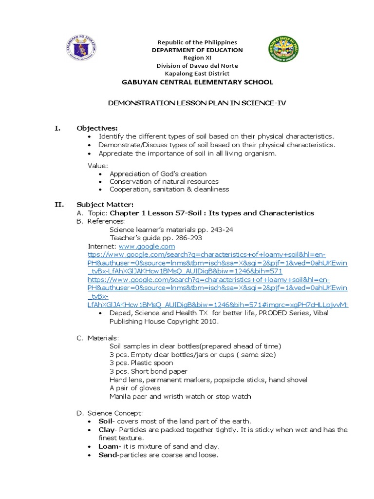 Lesson Plan in Science IV - 4th Quarter Chapter 1 Lesson | PDF | Soil ...